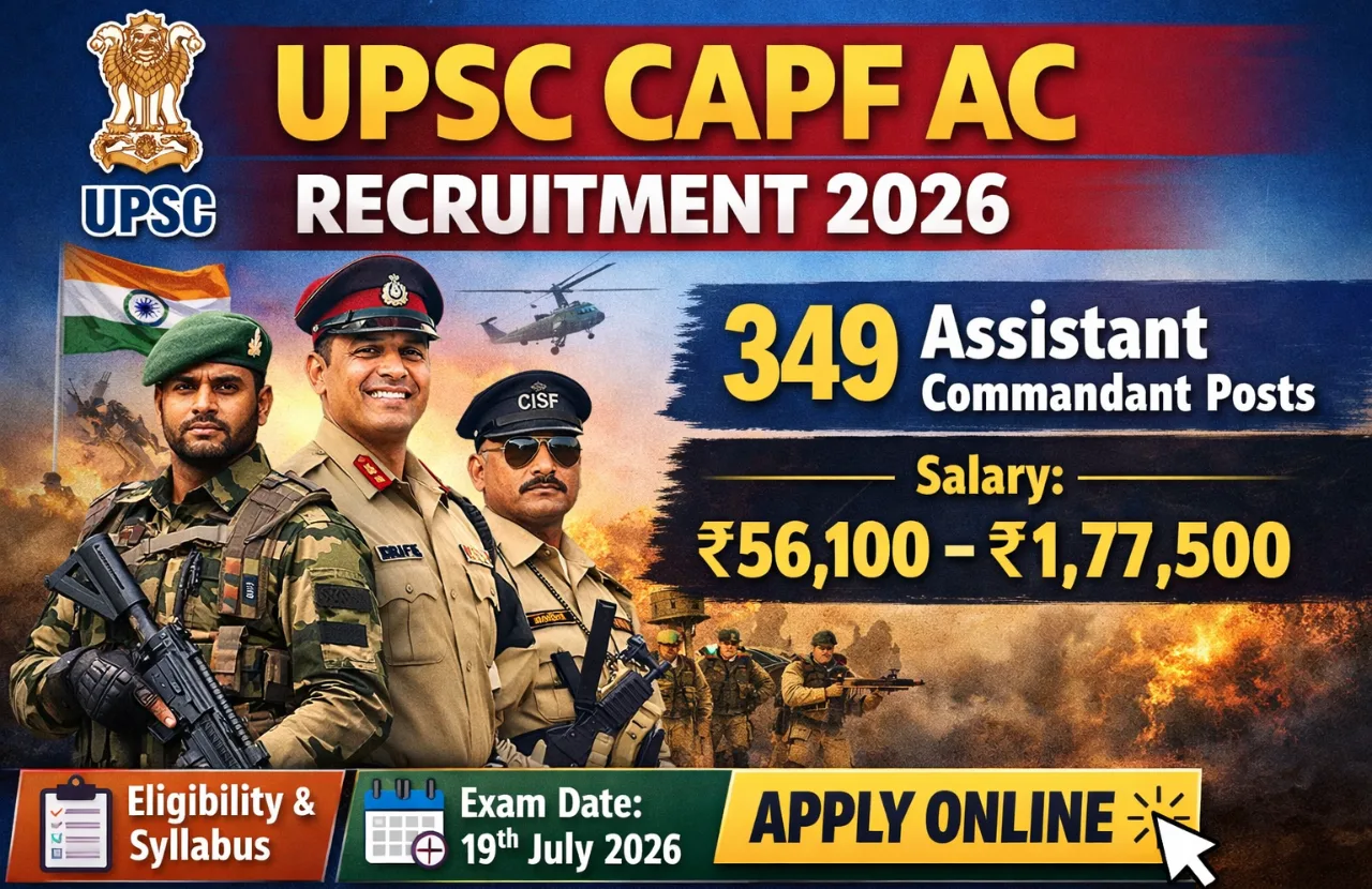 UPSC CAPF AC Recruitment 2026 | 349 AC Posts | ₹56,100 Salary